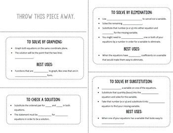 BOOKLET Systems Of Equations Review Graphing Substitution Elimination TEK A C