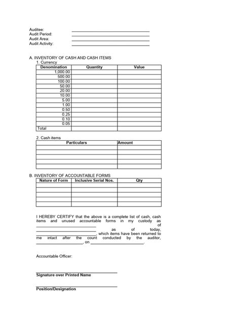 Cash Count Sheet Pdf