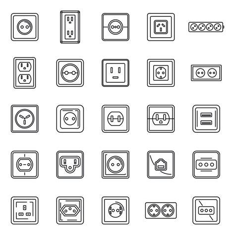 Electric Power Socket Icons Set Outline Style 8842875 Vector Art At