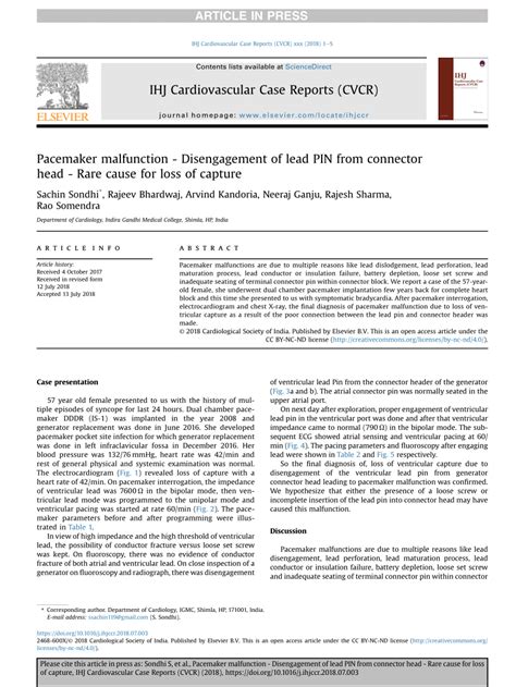 Pdf Pacemaker Malfunction Disengagement Of Lead Pin From Connector Head Rare Cause For