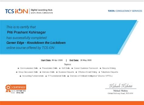 Successfully Completed Tcs Career Edge Course Priti Kshirsagar