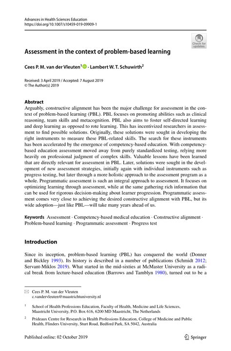 Pdf Assessment In The Context Of Problem Based Learning Pdf Assessment In The Context Of Problem Based Learning