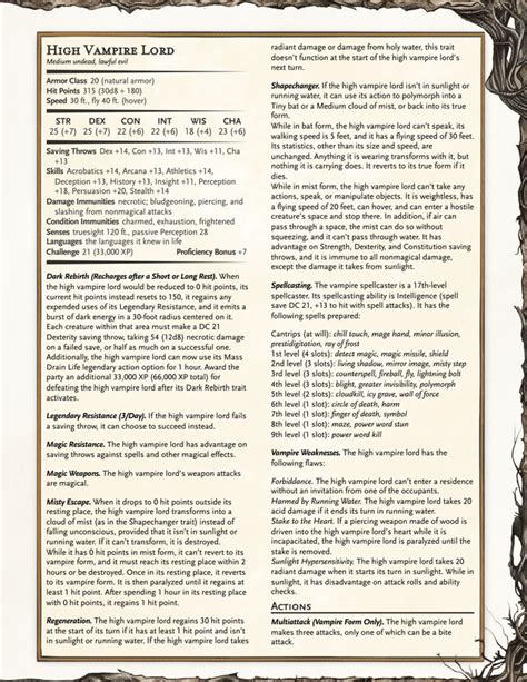 Revised Statblocks For Vampire Lords Vampire Spellcasters And High Vampire Lords Complete