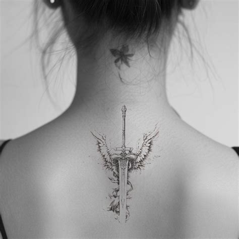 Winged Sword Back Tattoo