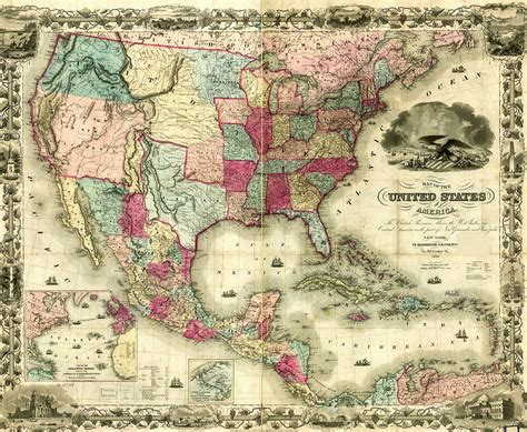 Historical Vintage Map Usa 1850 Drawing By Joseph S Giacalone Fine