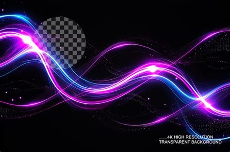 네온 반이는 회전 파동 전기 빛 효과 투명한 배경에 보라색 색조 프리미엄 Psd 파일