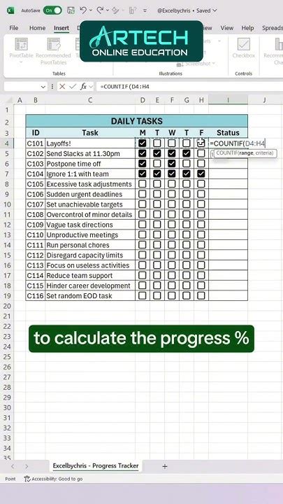 Checkbox Progress Tracker In Excel Excelhacks Excel Advancedexcel Exceltips Youtube
