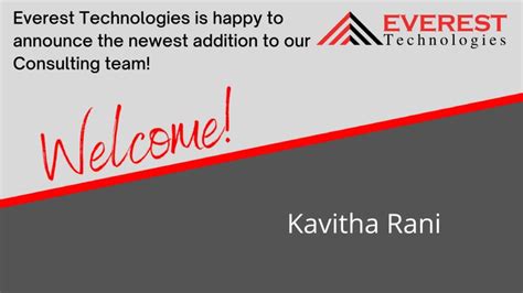 Everest Technologies Inc On Linkedin Welcome Aboard Kavitha Rani With A Bachelors Degree In