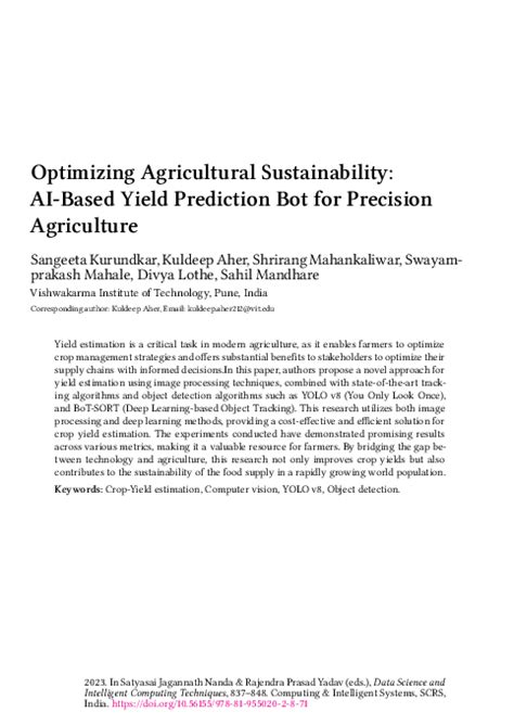 Pdf Optimizing Agricultural Sustainability Ai Based Yield Prediction Bot For Precision