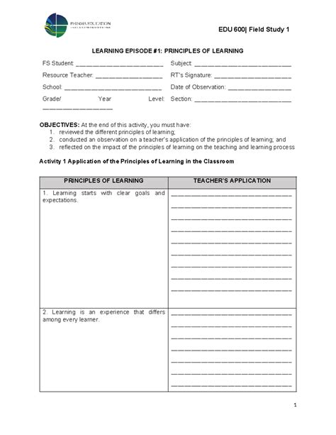 Edu 600 P2 Le 1 Learning Log Learning Episode 1 Principles Of