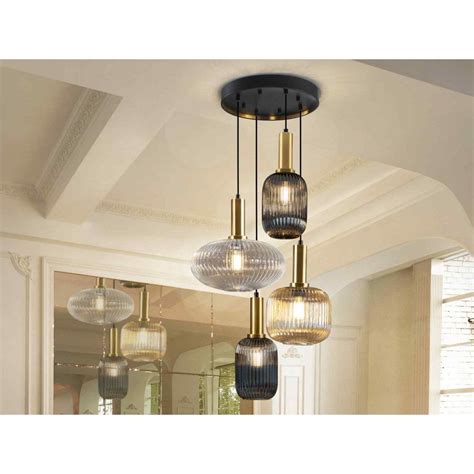 Schuller 225168 4 Light Pendant Mixed Glass Shades Blackbrass