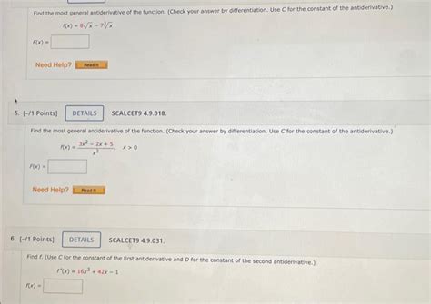 Solved Find The Most General Antiderivative Of The Function Chegg