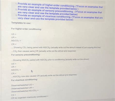 Solved 1 Provide An Example Of Higher Order Conditioning