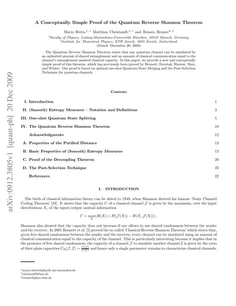 pdf the quantum reverse shannon theorem based on one shot information
