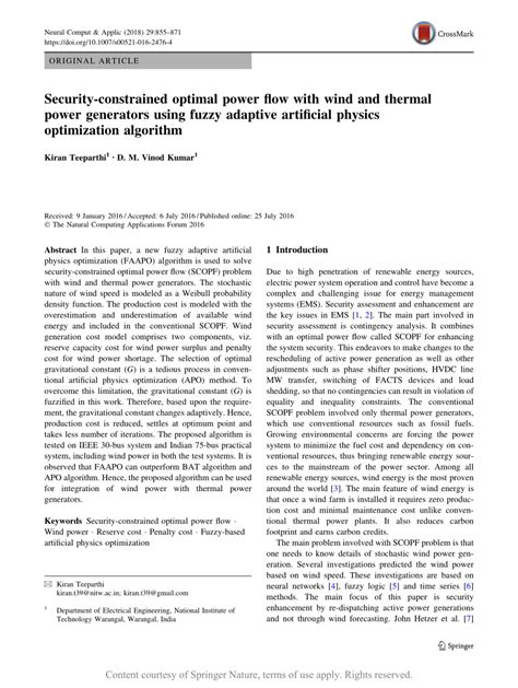 Security Constrained Optimal Power Flow With Wind And Thermal Power