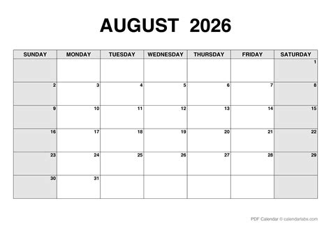 August 2026 Calendar With Holidays Calendarlabs