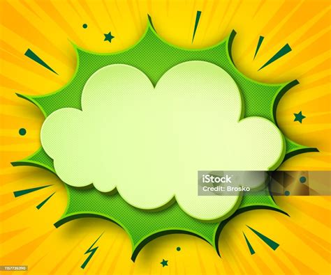 만화 배경입니다 하프 톤과 음향 효과와 노란색 파란색 연설 거품 팝 아트 스타일의 만화 포스터 방사형 줄무늬와 노란색 배경에