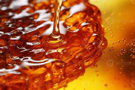 Macro Detailed Golden Honey Liquid Sticky Texture Honey Flow From The Honeycomb 28110132