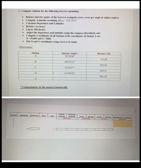 Solved 1 Compute Solution For The Following Traverse