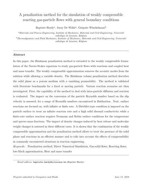 Pdf A Penalization Method For The Simulation Of Weakly Compressible Reacting Gas Particle