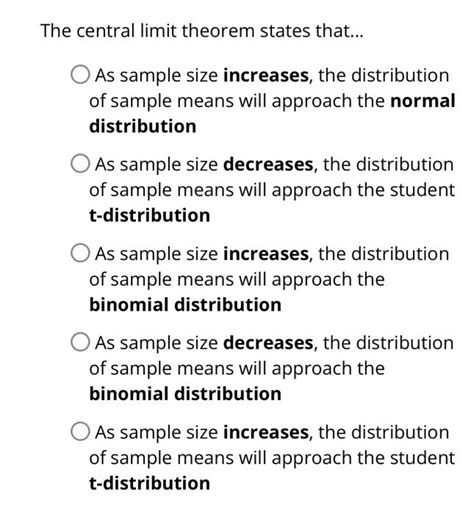 Solved The Central Limit Theorem States That As Sample