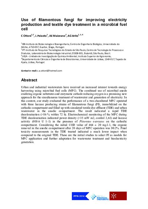 Pdf Use Of Filamentous Fungi For Improving Electricity Production And Textile Dye Treatment In