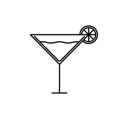 Martini Cocktail Glass Icon With Water And Orange Simple Line