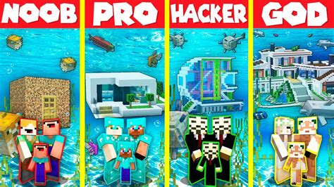 Minecraft Battle UNDERWATER BASE HOUSE BUILD CHALLENGE NOOB Vs PRO Vs HACKER Vs GOD