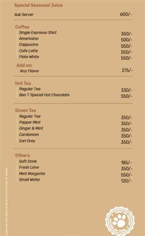 Ben T Cafe Menu Lahore Contact Number Reviews