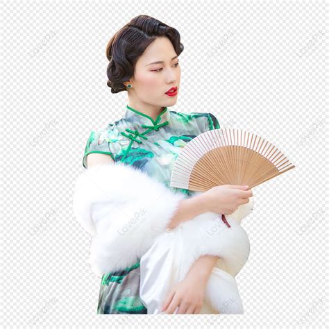 치파오 여성 접는 팬 Png 일러스트 무료 다운로드 Lovepik