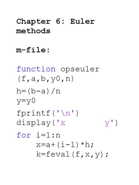 Chapter 6 Euler Methods M File Function Pdf