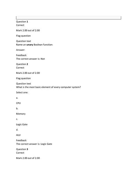Self Quiz Unit 1 Question 1 Correct Mark 2 Out Of 2 Flag Question Question Text Name An Unary
