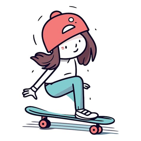 Premium Vector Skateboarder Girl With Red Cap And Skateboard Vector