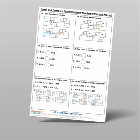 Order And Compare Decimals Same Number Of Decimal Places Varied Fluency Resource Classroom Secrets