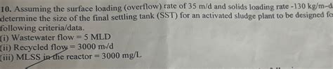 Solved Assuming The Surface Loading Overflow ﻿rate Of 35md