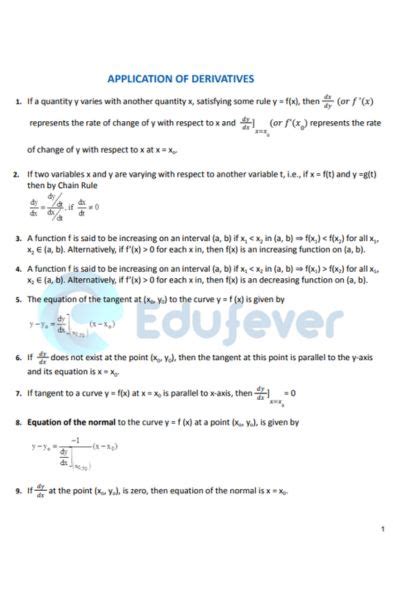 Cbse Class 12 Mathematics Application Of Derivatives Notes