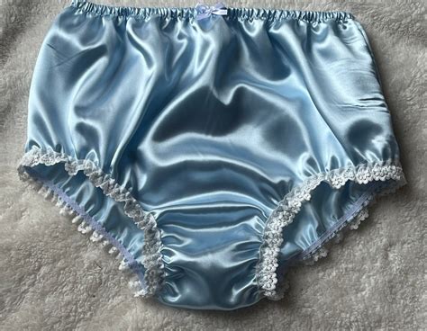 High Waist Satin Panties Full Panties White Lace Around Legs Etsy