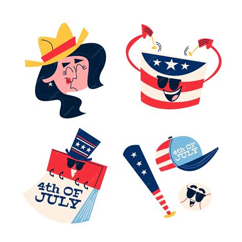 Free Vector Retro Cartoon 4th Of July Stickers Collection