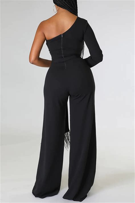 Wholesale Black Fashion Casual Solid Patchwork Backless One Shoulder