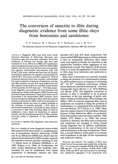 Pdf The Conversion Of Smectite To Illite During Diagenesis Evidence From Some Illitic Clays