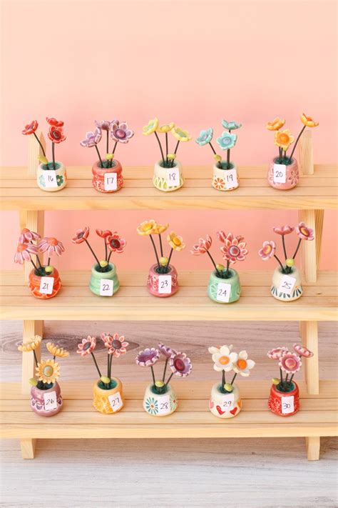 Mini Pot With Flowers Miniature Vase With Flowers Mini Ceramics Miniature Vase Clay