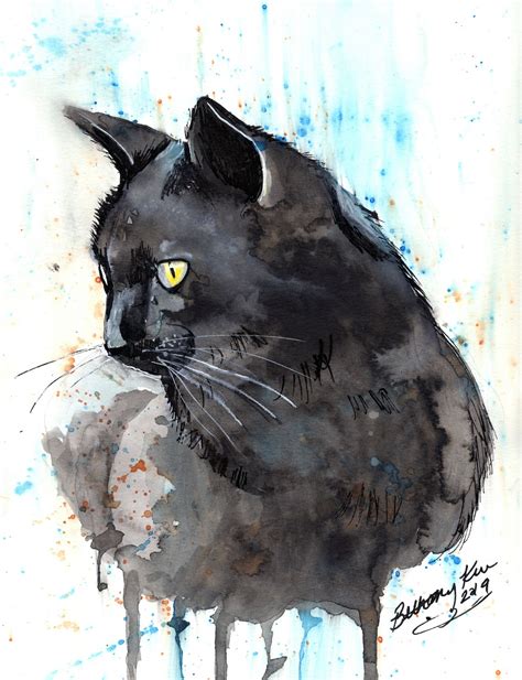 Watercolor Black Cat Painting Wall Art Print By Bethany Etsy