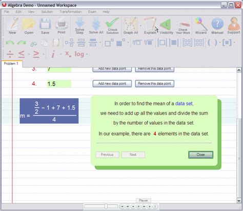 algebrator mean of a data set