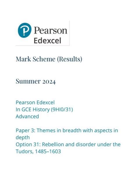 Pearson Edexcel In GCE History HI Advanced Paper Themes In Breadth With Aspects In