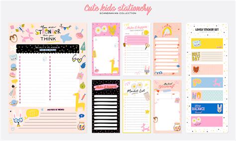 주간 또는 일일 플래너 노트 종이 할 목록 귀여운 아이 일러스트레이션과 영감 따옴표로 장식 스티커 템플릿의 컬렉션 0명에 대한 스톡 벡터 아트 및 기타 이미지 Istock