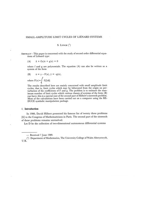 Pdf Small Amplitude Limit Cycles Of Liénard Systems