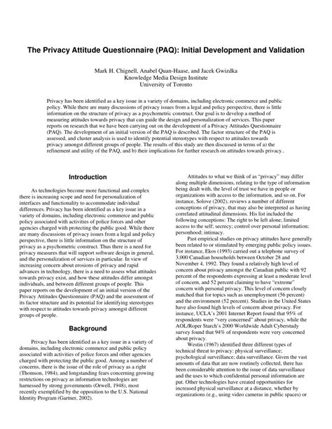 Pdf The Privacy Attitudes Questionnaire Paq Initial Development And Validation