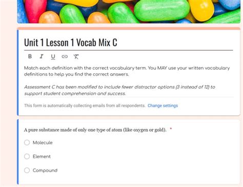Molecular Structure Vocab Quiz C Unit 1 Lesson 1 7th Grade Science