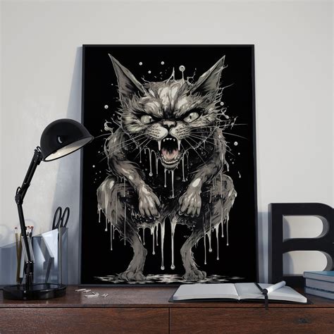 Unique Art Crazy Drooling Pouncing Cat Download Printable Etsy