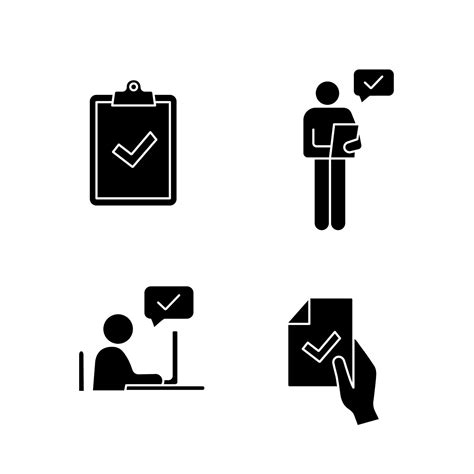 Approve Glyph Icons Set Verification And Validation Clipboard With